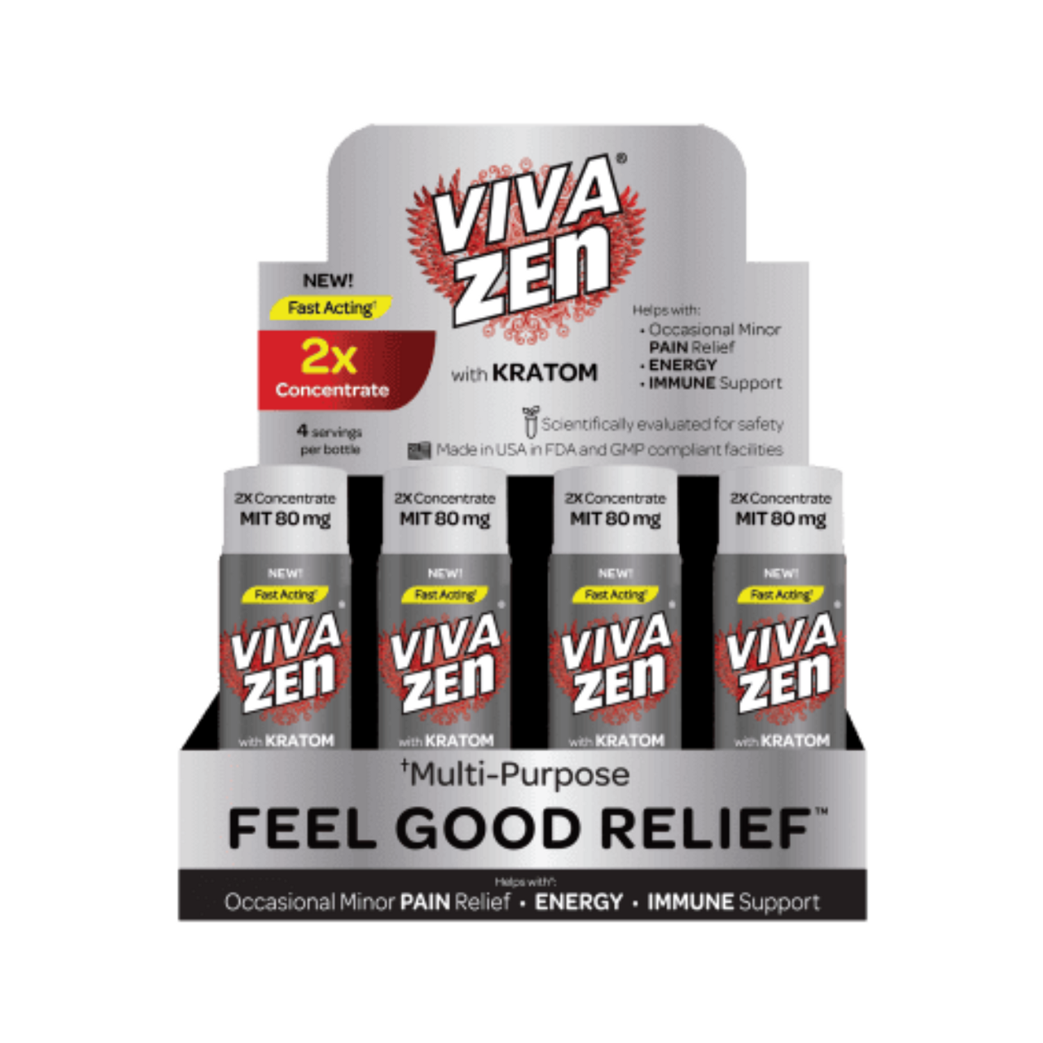 VIVA ZEN ULTIMATE SILVER 2X CONCENTRATE 15ML KRATOM DISPLAY OF 12